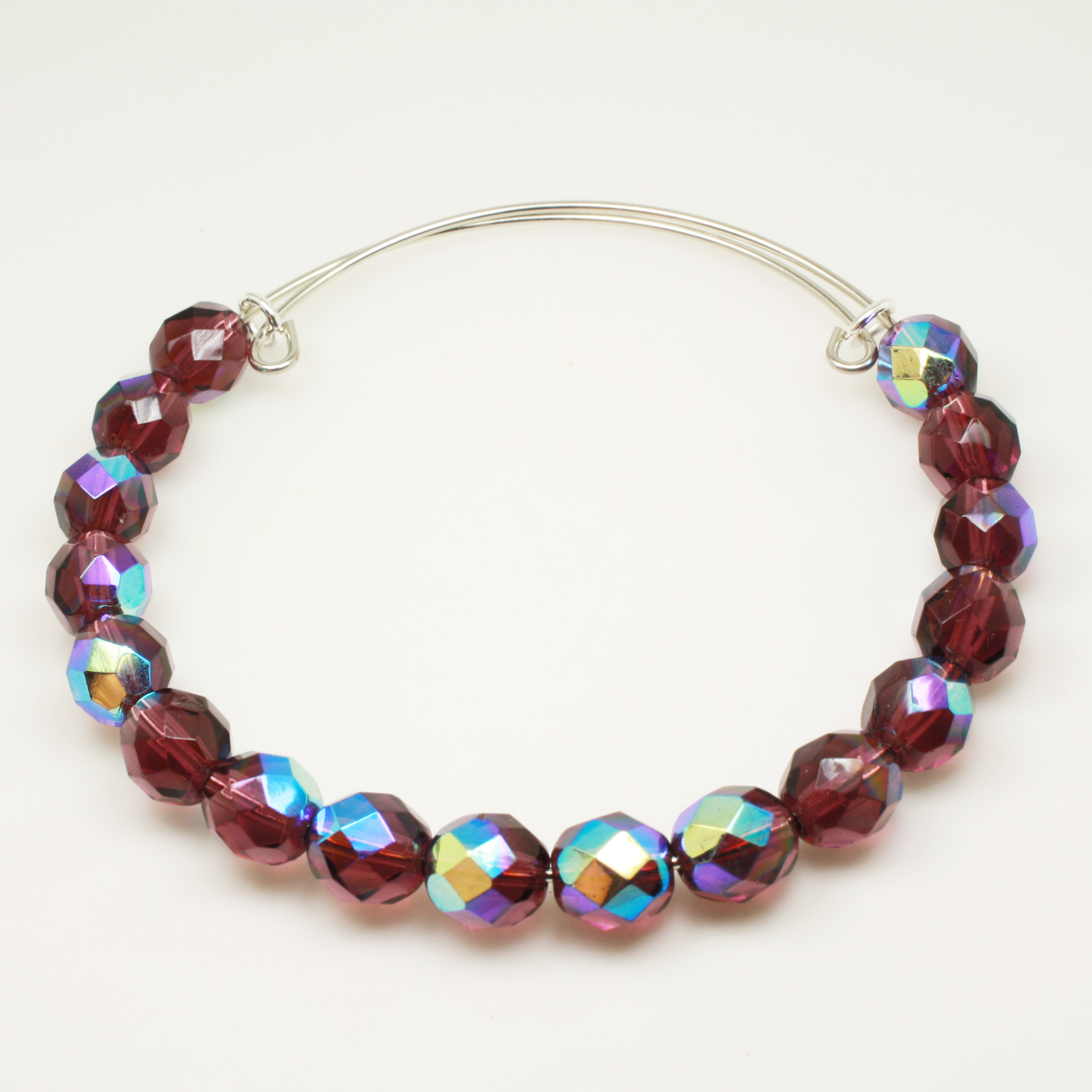 Expandable Bangle Bracelet - Amethyst Shimmer Glass Crystal Beaded ...